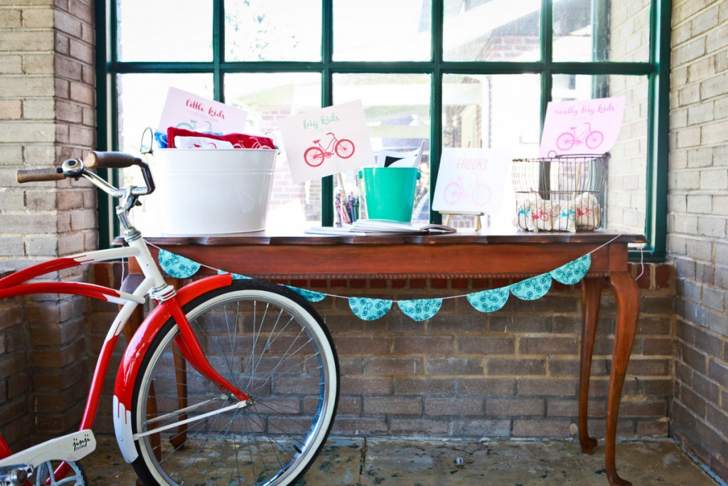 bicycle birthday party (in aqua, red and pink)